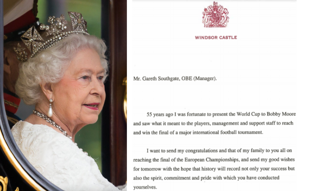 BREAKING: The Queen sends a message of support to Gareth Southgate ...